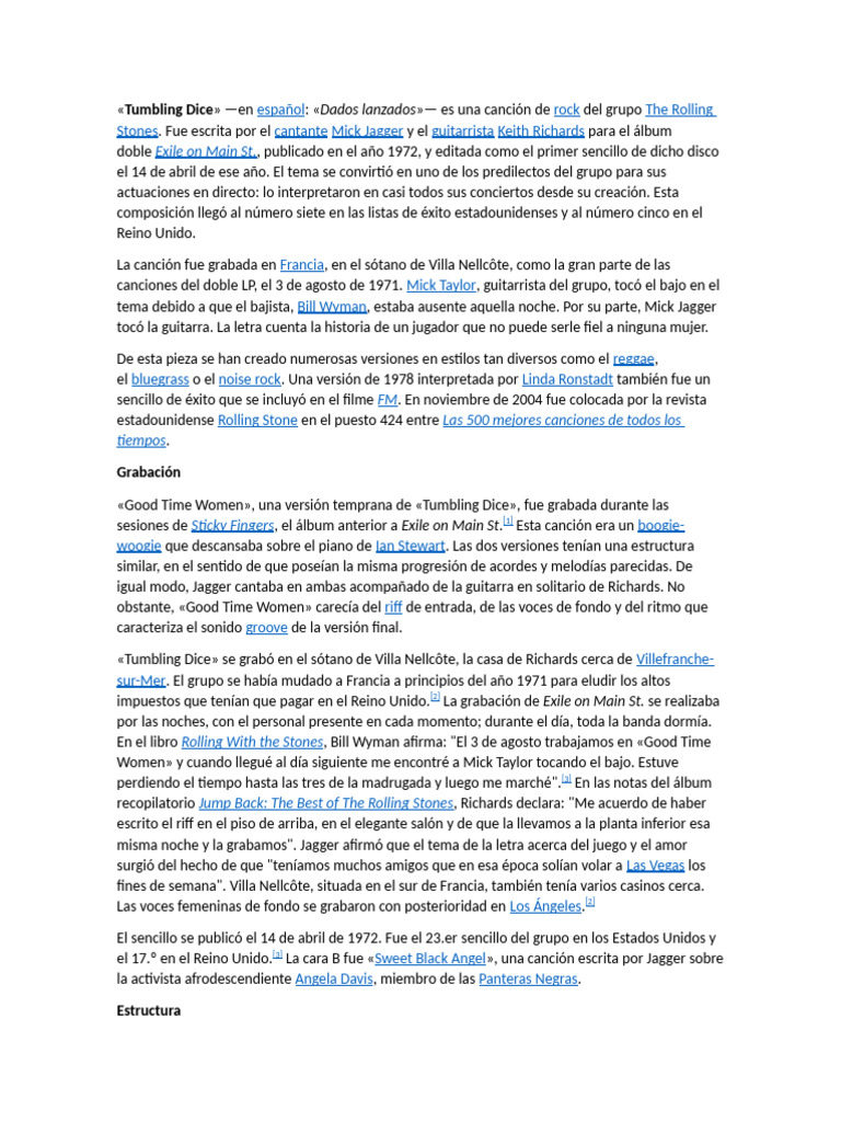 Tumbling Dice | PDF | Música grabada | Grabación de sonido