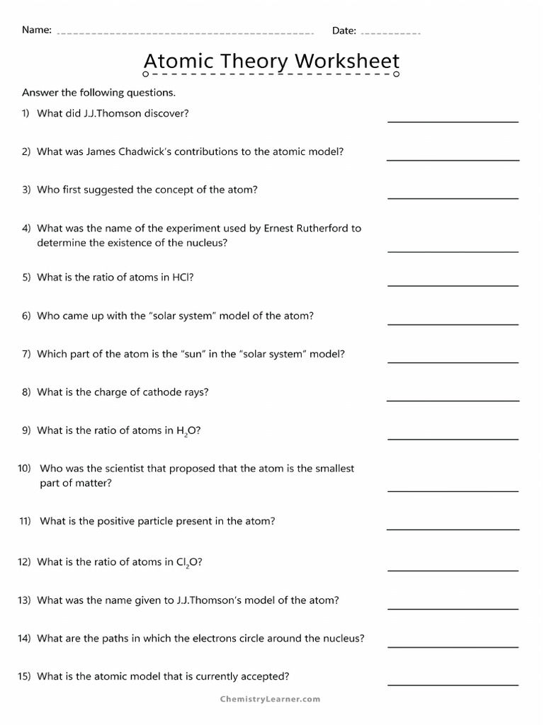 Atomic Theory Worksheet With Answers | PDF
