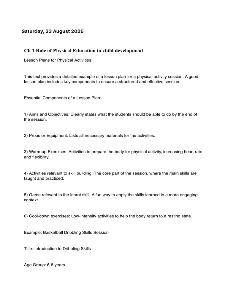 Physical Education Lesson Plan for Kids | PDF | Lesson Plan