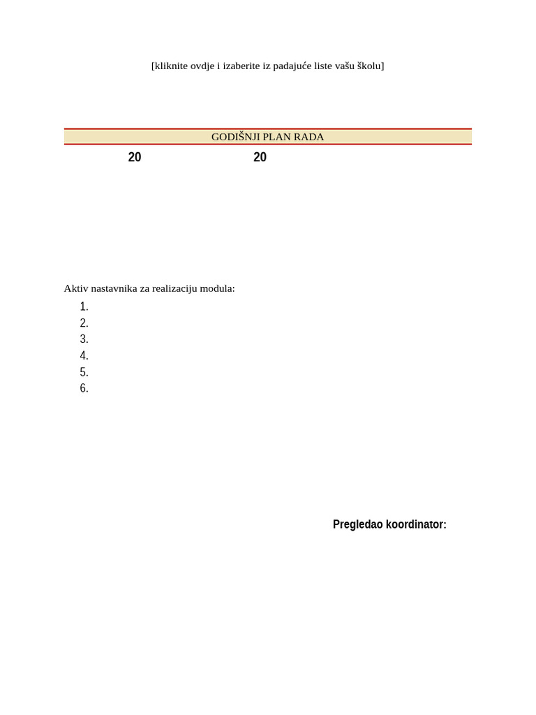 2025 Formular Za Izradu Godisnjeg Plana Rada 1 | PDF