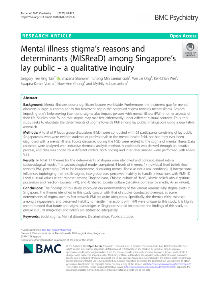 (for Reflection Paper) Mental Illness Stigma’s Reasons and Determinants ...