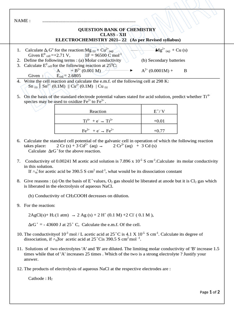 Electrochemistry Revised | PDF | Electrochemistry | Materials