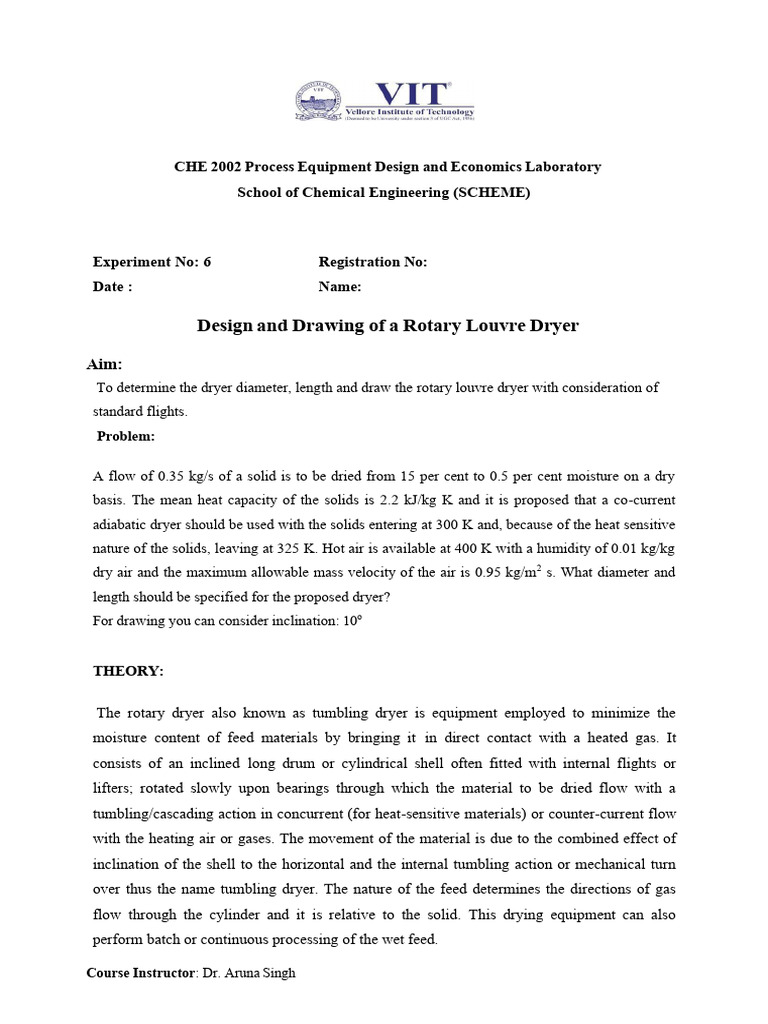 FALLSEM2025-26 VL BCHE308P 00100 LO 2025-09-01 Design-And-Drawing-Of-Rotary-Dryer | PDF ...