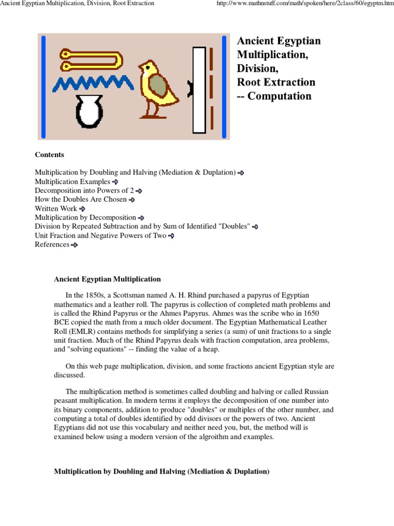 Ancient Egyptian Multiplication, Division, Root Extraction | PDF ...