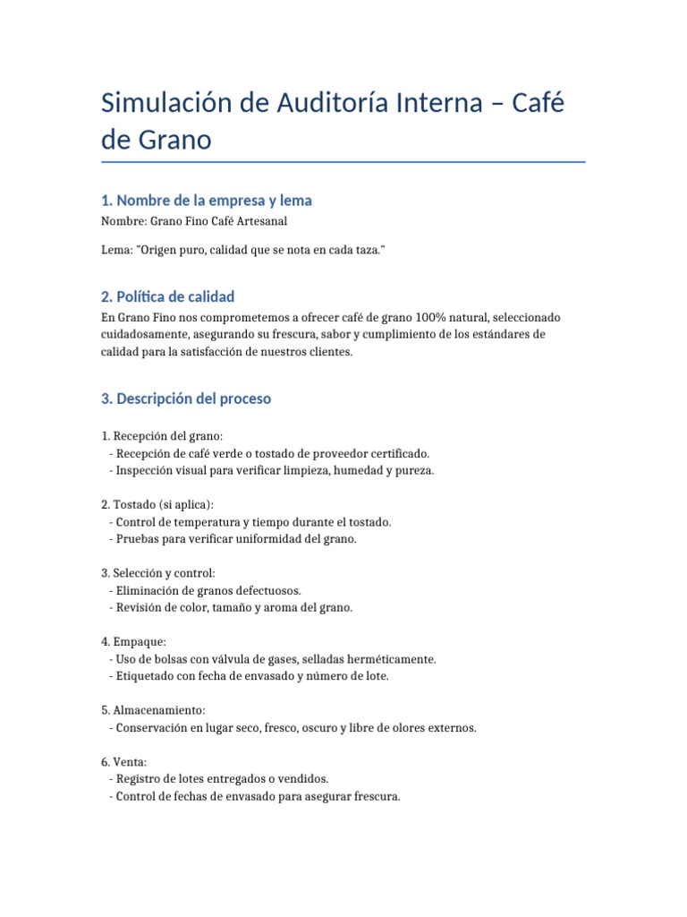 Auditoría Interna de Café Grano Fino | PDF | café