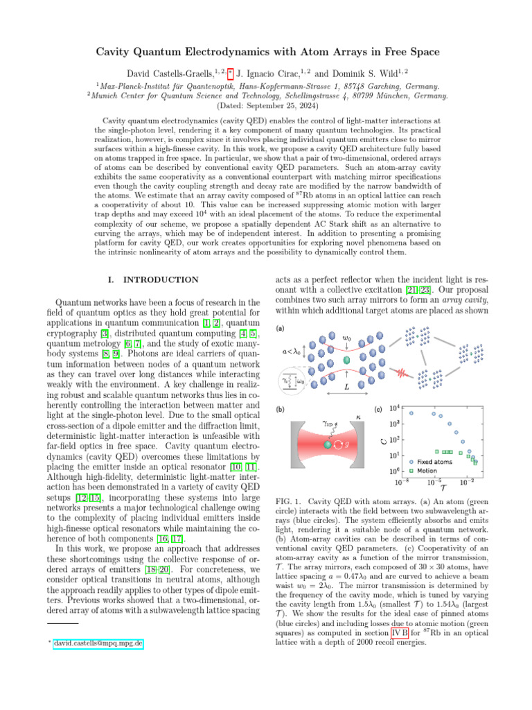 Cavity Quantum Electrodynamics With Atom Arrays in Free Space | PDF ...
