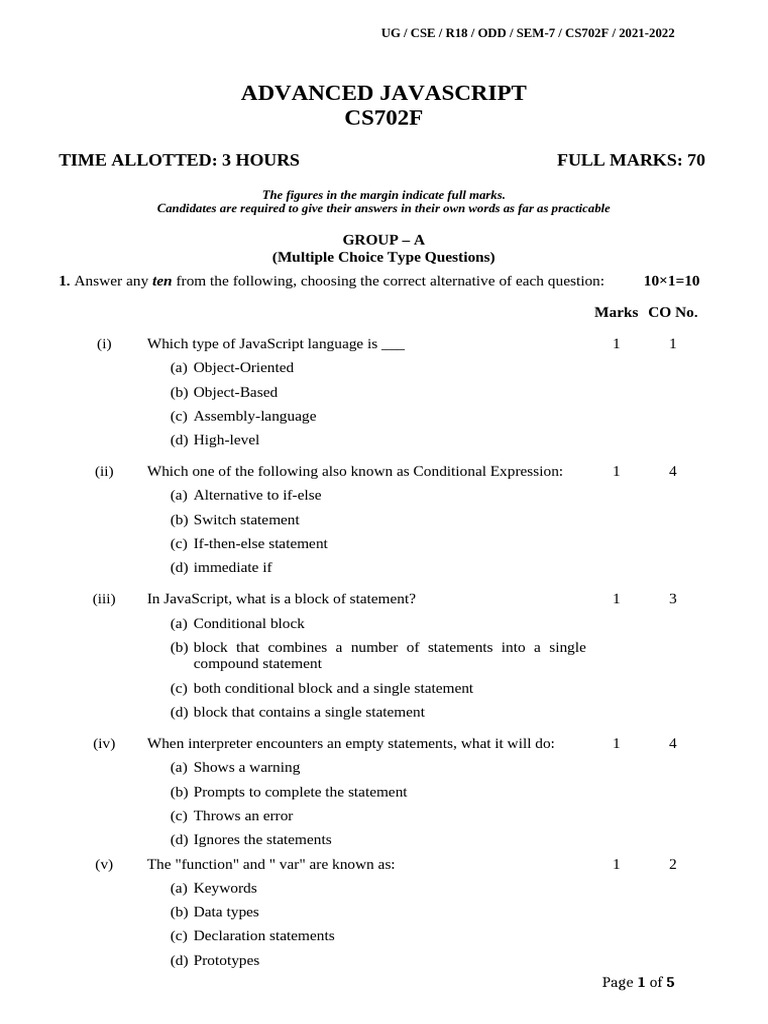 Cse Cs702f Advanced Javascript r18 | PDF | Java Script | Computer Science
