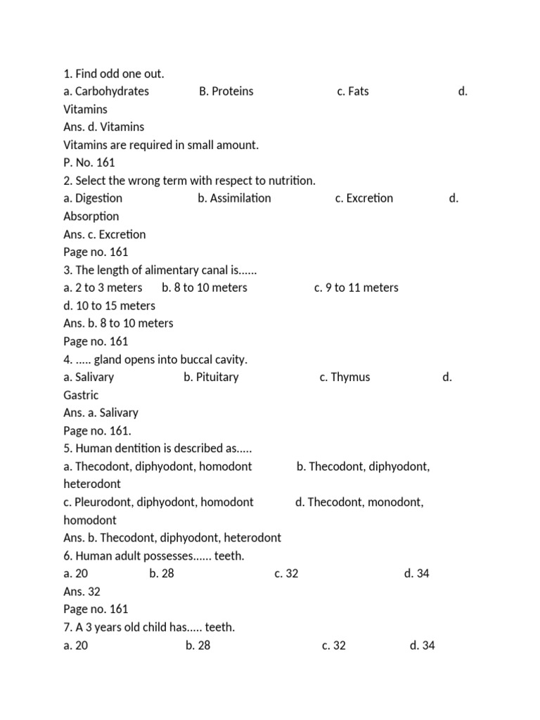 Nutrition and Digestion Quiz Answers | PDF | Digestion | Stomach