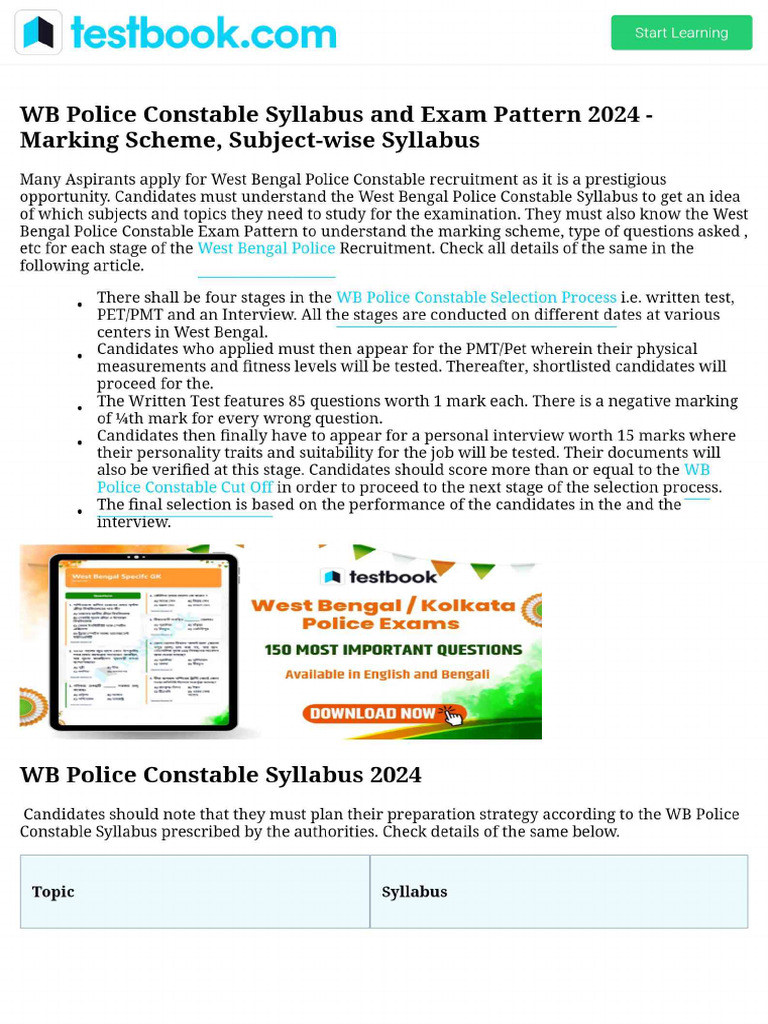 WB Police Constable Syllabus and Exam Pattern 2024 - Marking Scheme ...