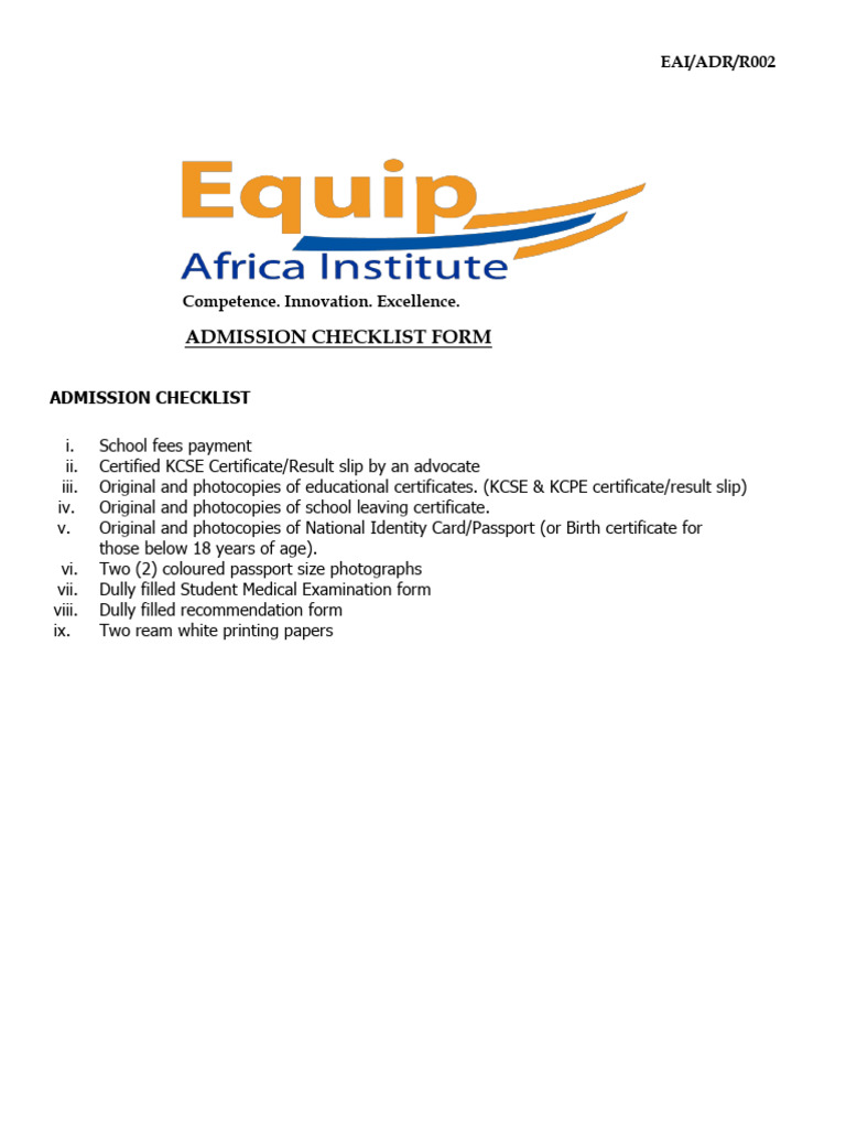 004 Admission Checklist 1 | PDF