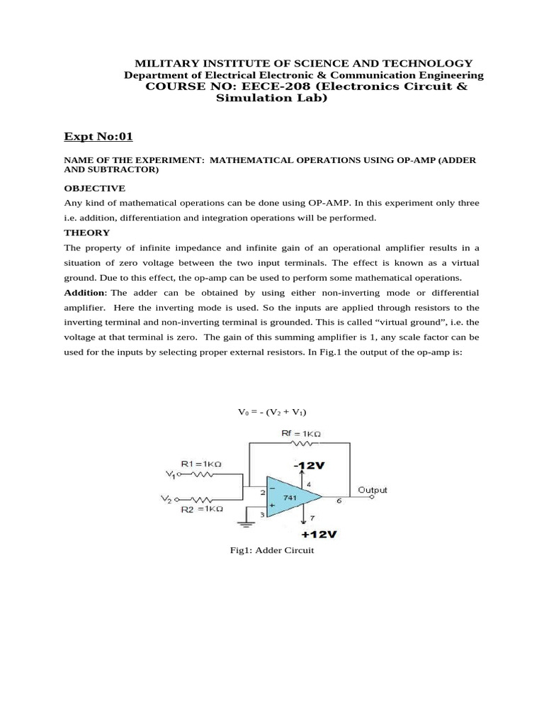 EXPT-1 | PDF | Operational Amplifier | Amplifier