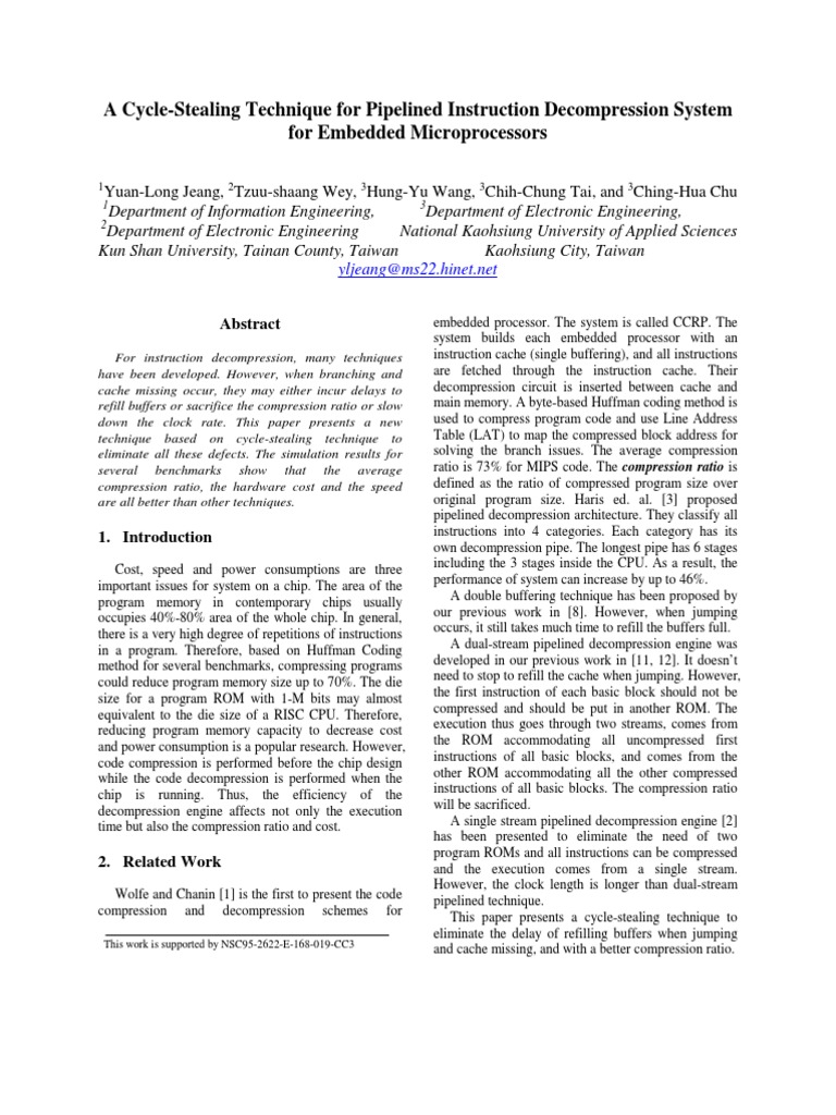 A Cycle-Stealing Technique For Pipelined Instruction Decompression ...