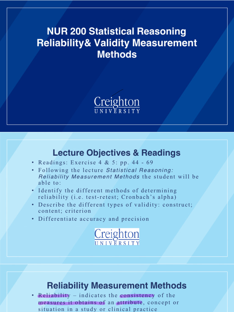 3+NUR+200+Understanding+Reliability+&+Validity 2 | PDF | Validity (Statistics) | Statistical Theory