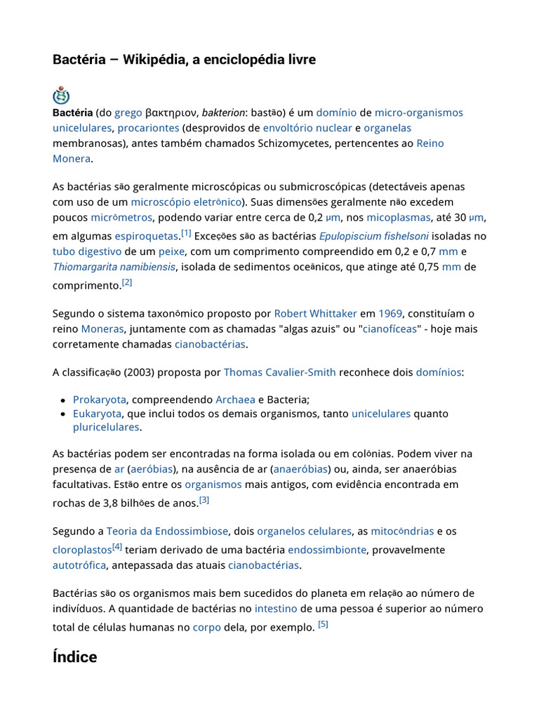 Bactéria Wikipédia A Enciclopédia Livre | PDF | Bactérias | Procarionte