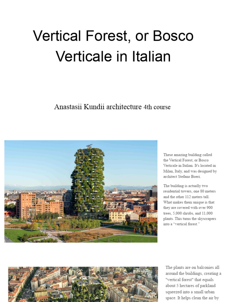 Vertical Forest, or Bosco Verticale in Italian | PDF
