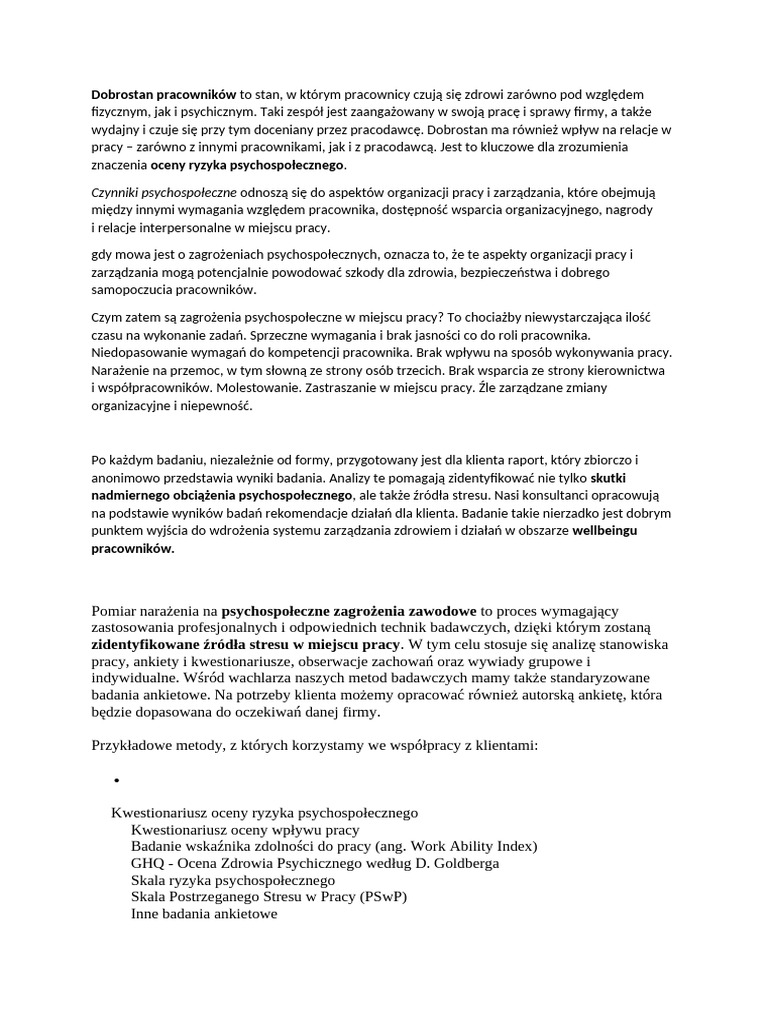 Dobrostan Pracowników | PDF