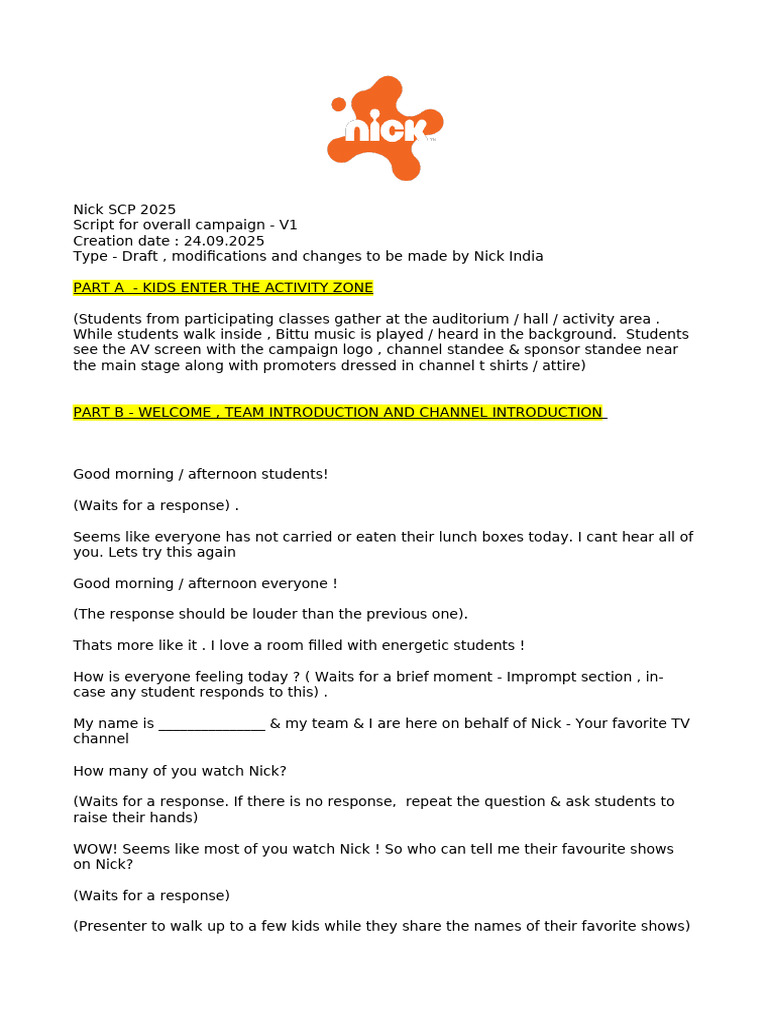 Nick Bittu Bahanebaaz Campaign Script | PDF