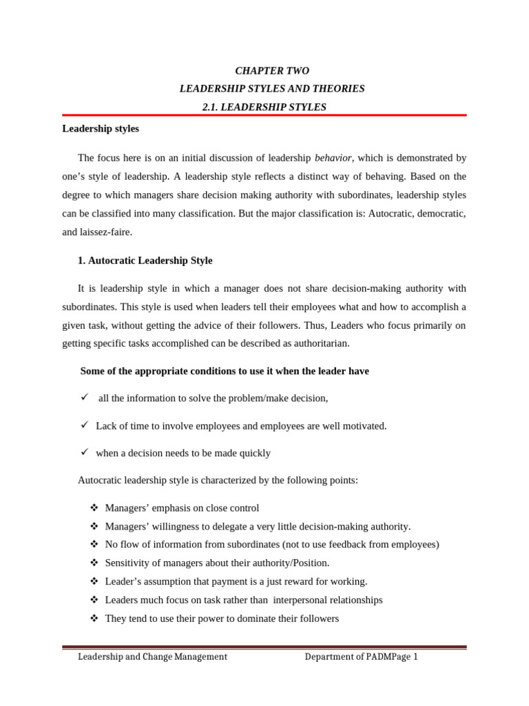 Leadership Styles and Theories Explained | PDF | Leadership | Servant ...