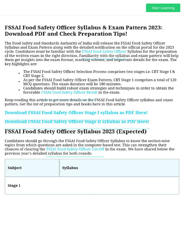 FSSAI Food Safety Officer Syllabus & Exam Pattern 2023 - Download PDF ...