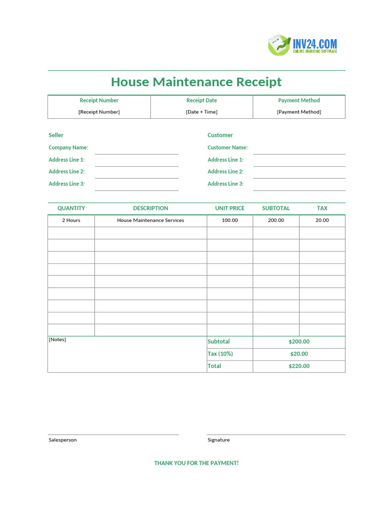 House Maintenance Receipt Template | PDF