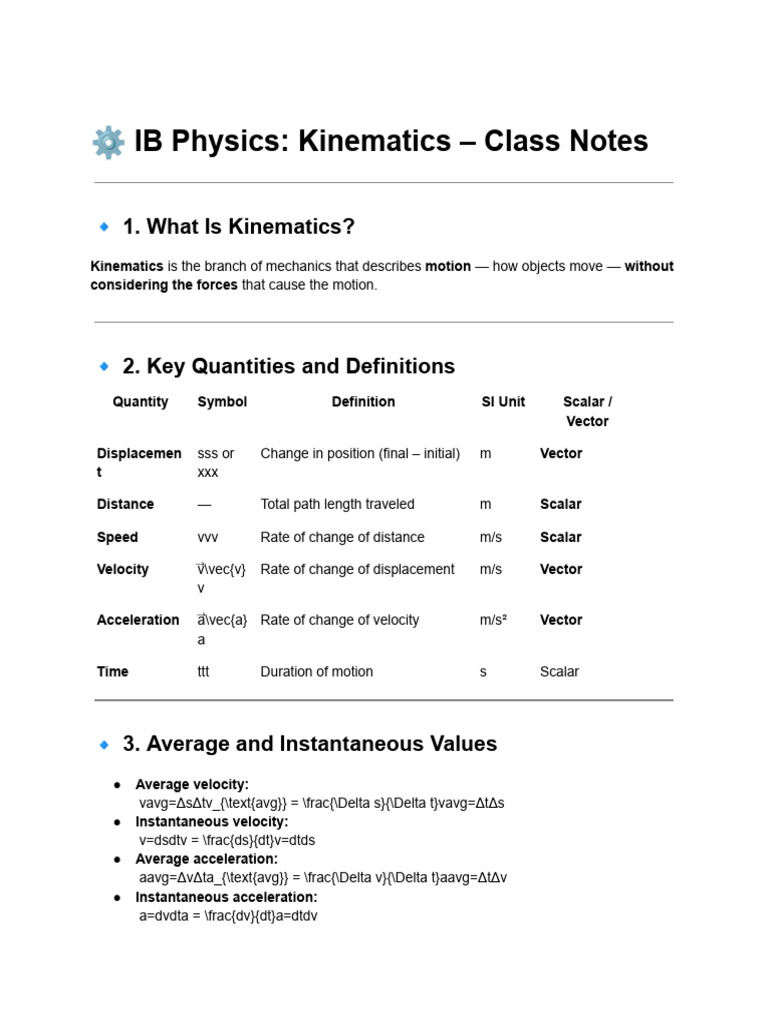 IB Physics Kinematics Class Notes | PDF | Acceleration | Velocity