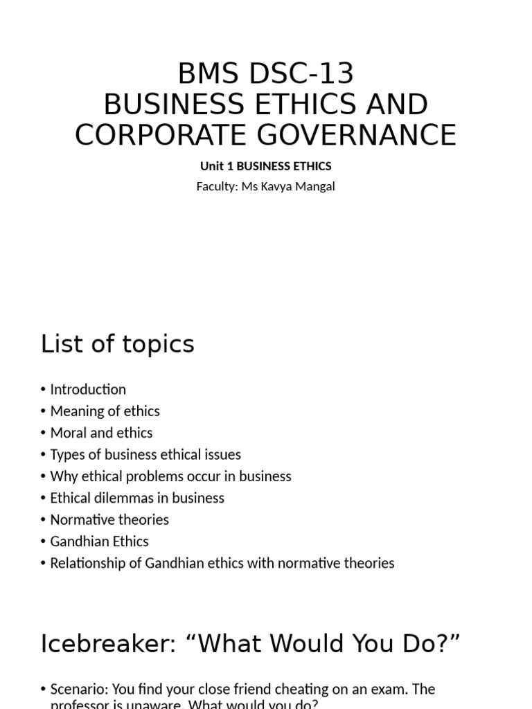 Unit 1 Business Ethics and Governance | PDF | Utilitarianism | Morality
