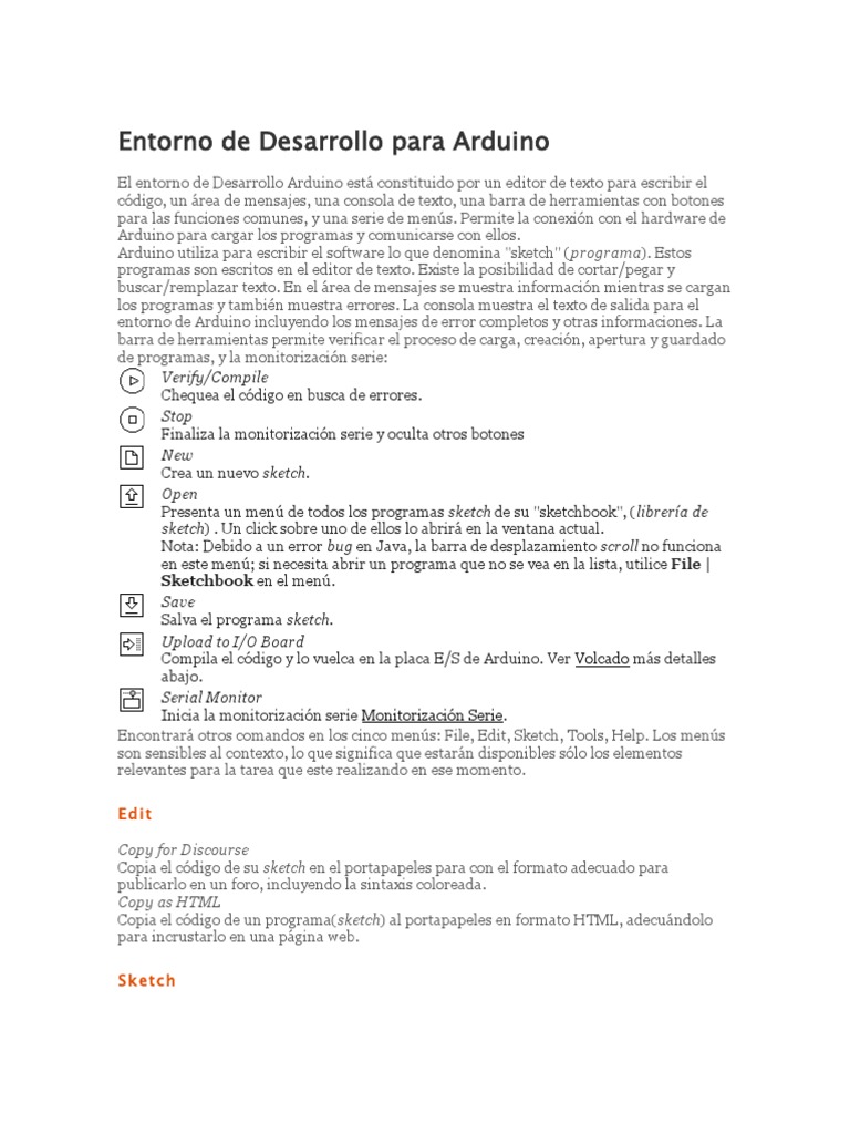 Entorno de Desarrollo para Arduino | PDF | Arduino | Programa de computadora