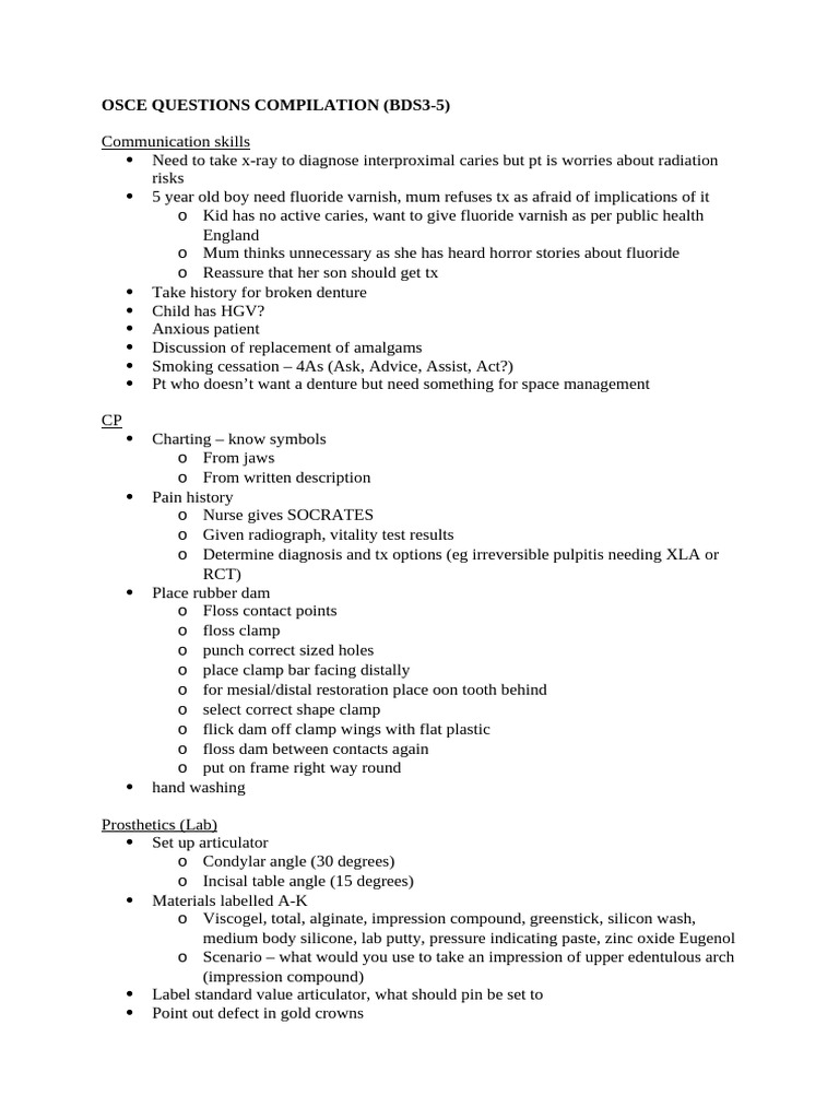 Osce Questions Compilation | PDF | Dentistry Branches | Dentistry