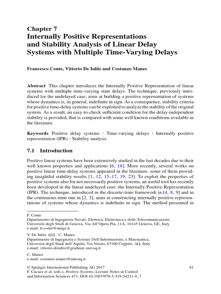Internally Positive Representations and Stability Analysis of Linear ...