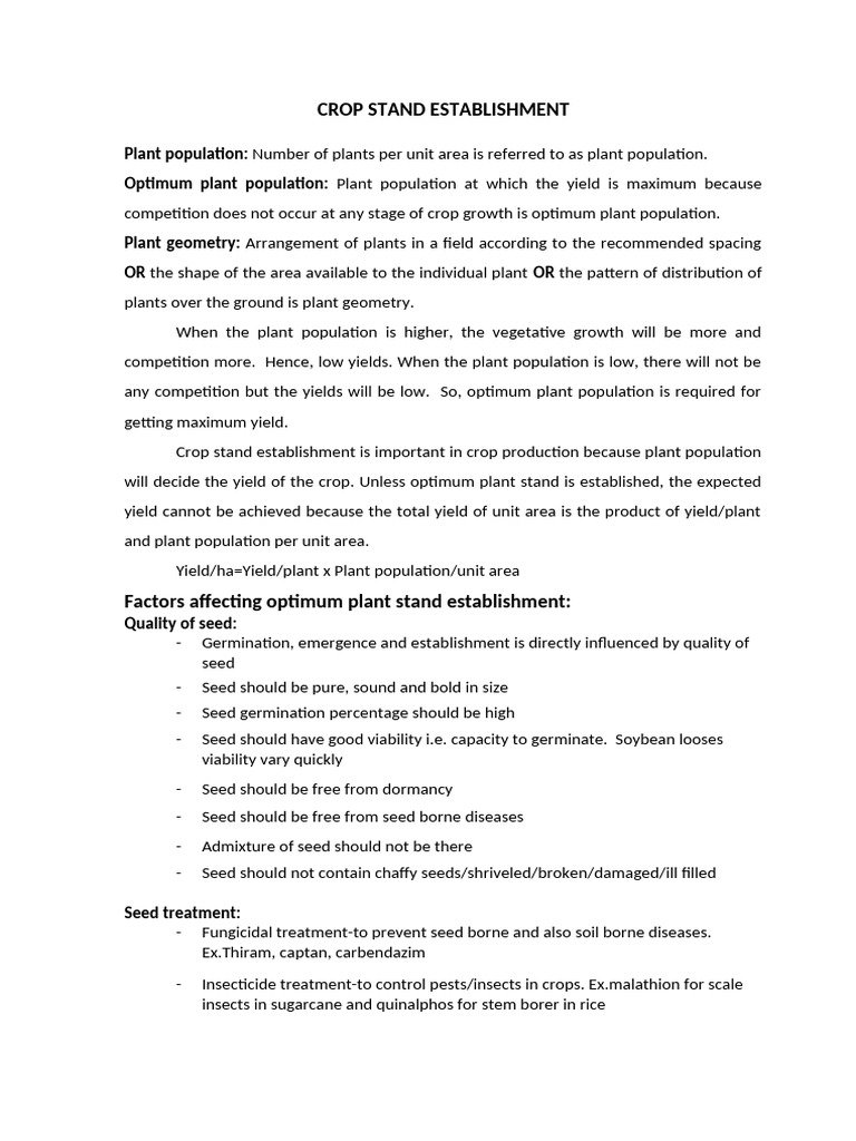 6 Crop Stand Establishment | PDF | Seed | Sowing