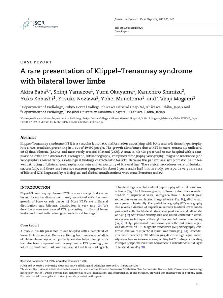 Bilateral Klippel Trenaunay Syndrome Surgical Case Repory | PDF | Vein ...