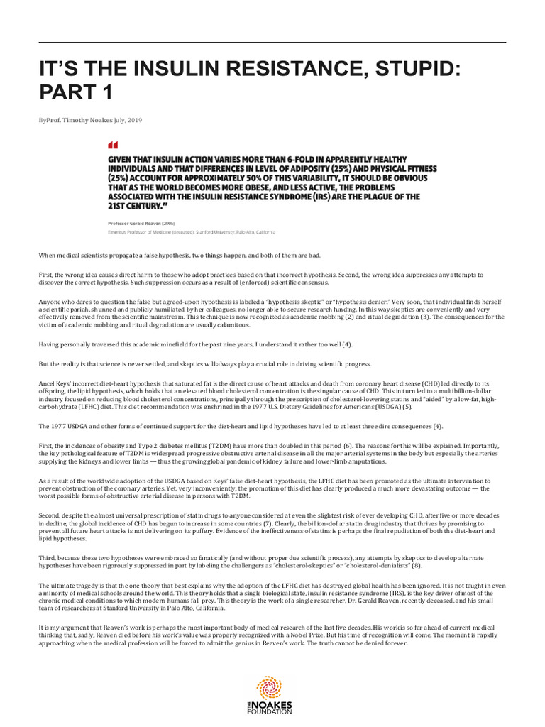 1.5 Special Report Its Insulin Resistance Not Cholesterol | PDF ...