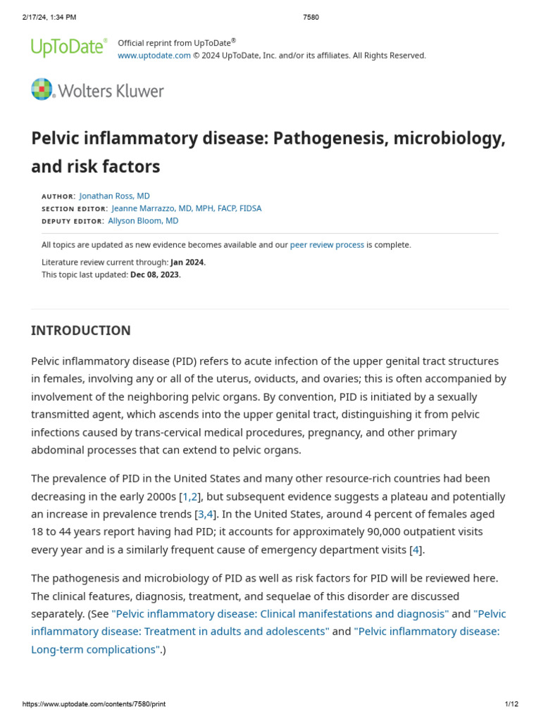 Pelvic Inflammatory Disease: Pathogenesis, Microbiology, and Risk ...