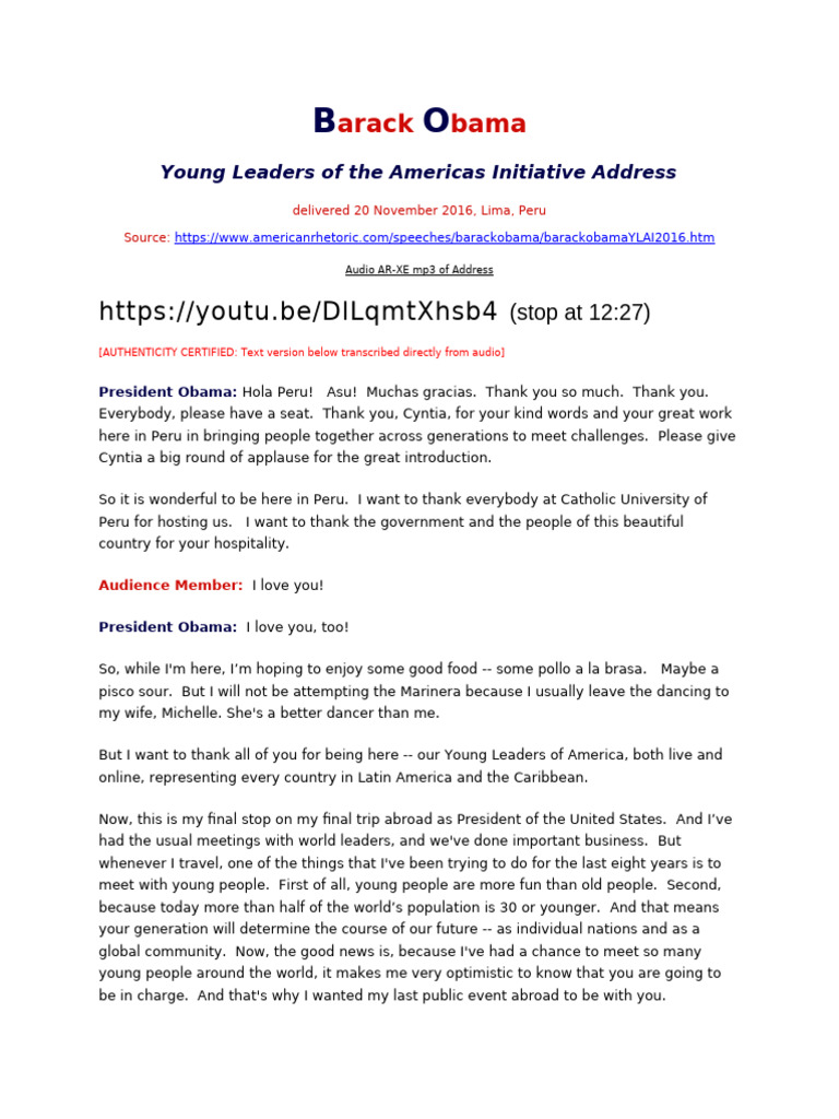 2 Barack Obama - Young Leaders of The Americas Initiative Address | PDF ...