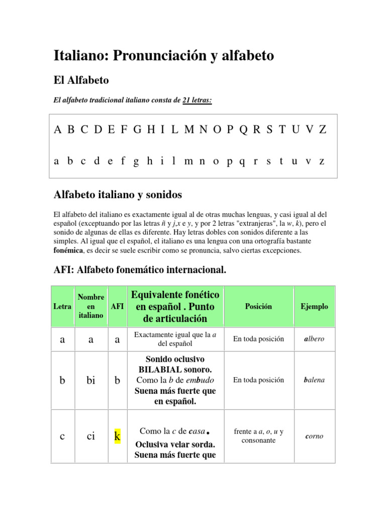 Pronunciación y Alfabeto Italiano | PDF | Voz humana | Lingüística