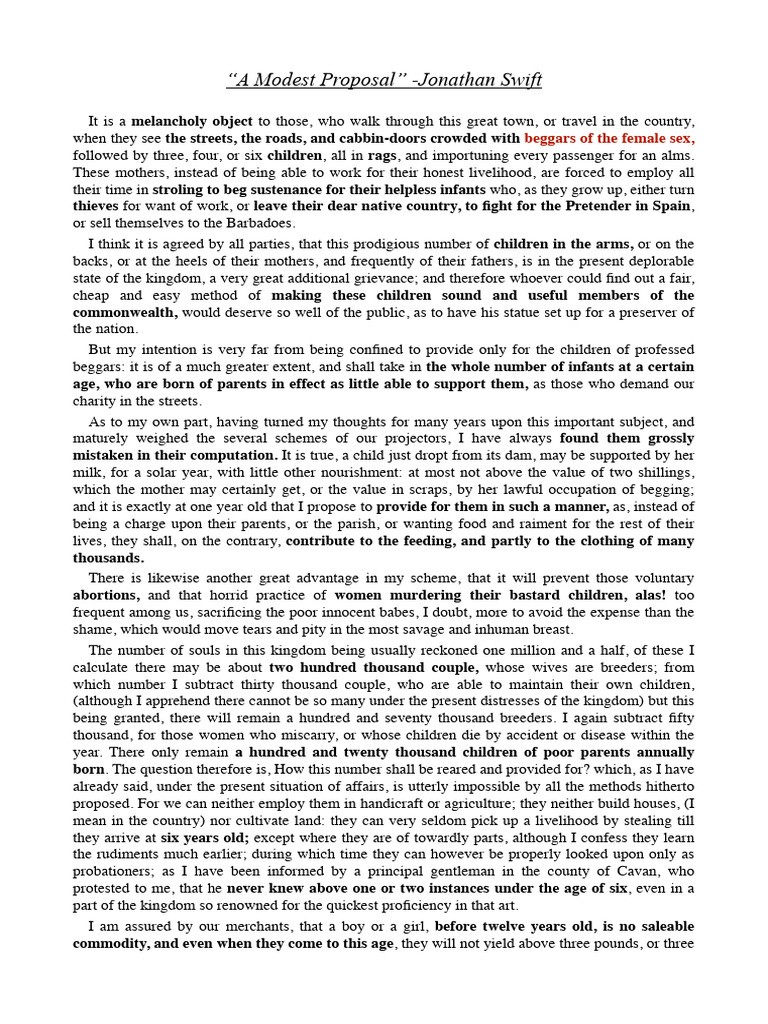 A Modest Proposal-Jonathan Swift | PDF | Jonathan Swift