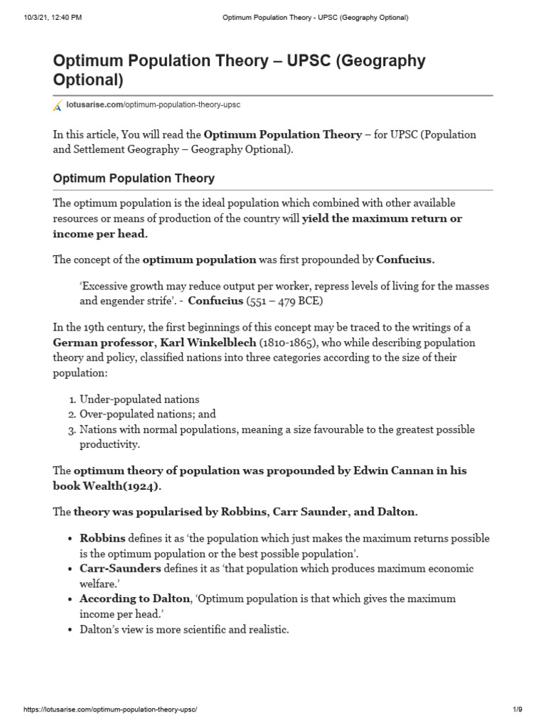 Optimum Population Theory Explained | PDF | Labour Economics | Income
