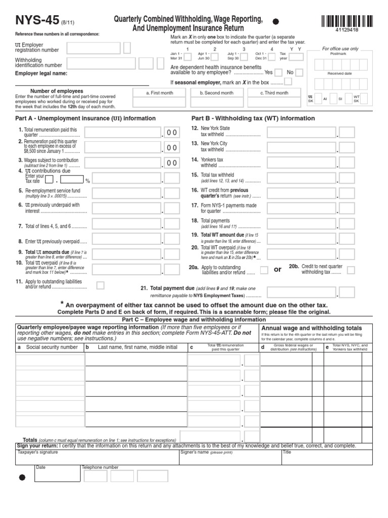 NYS - 45 Fill in | PDF | Withholding Tax | Payments