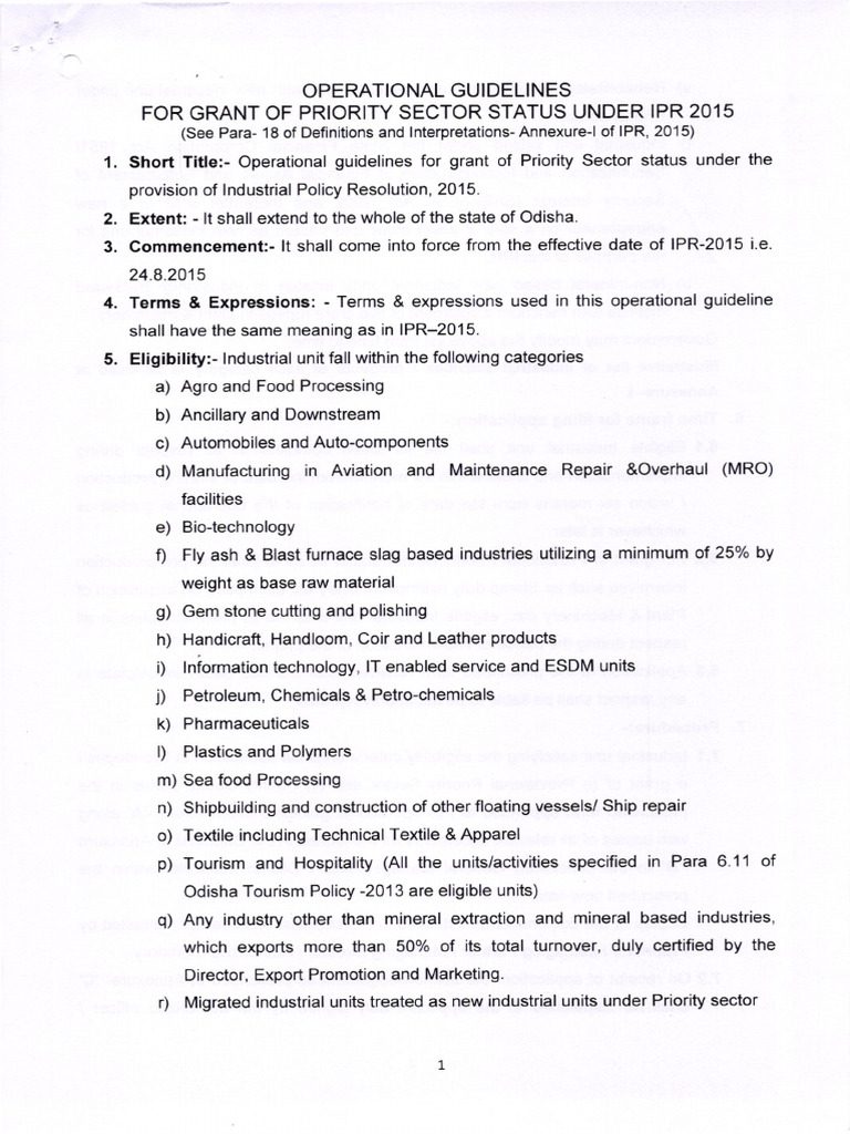Odisha Priority Sector Status Guidelines | PDF | Engines | Motorcycle