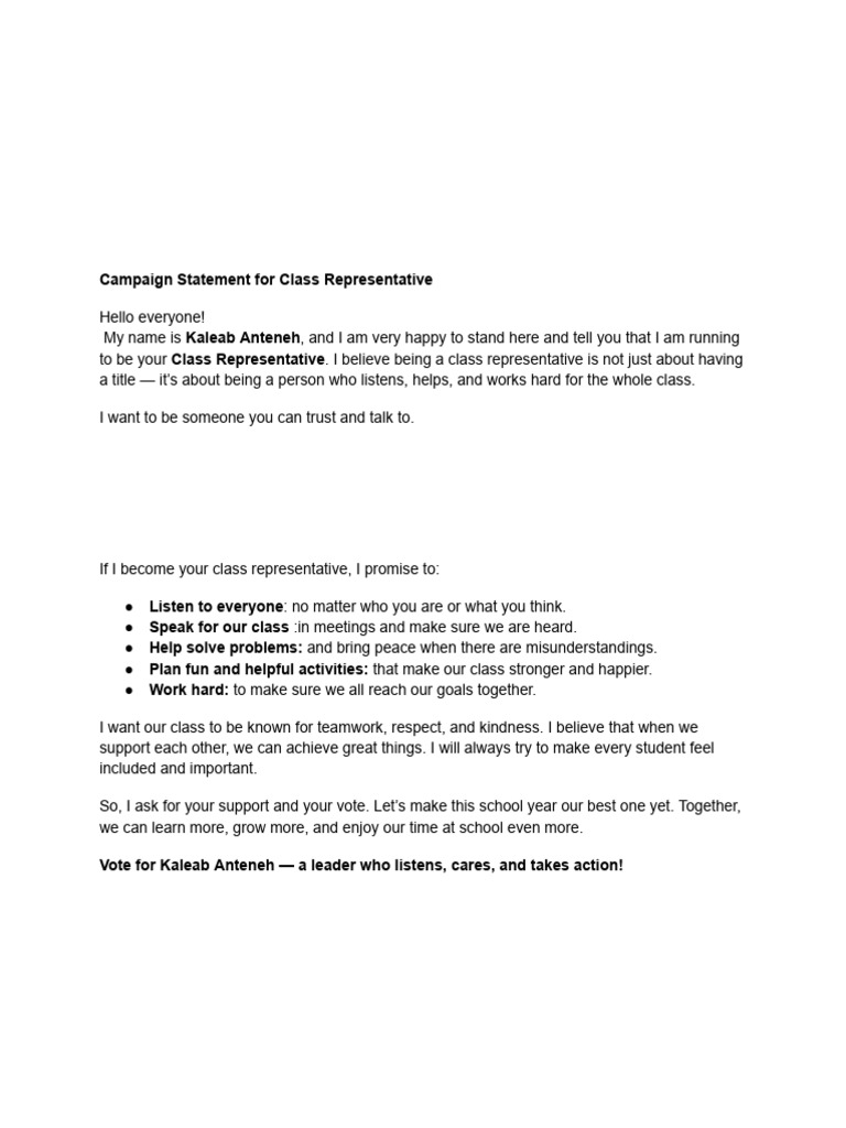 Class Representative Campaign Speech | PDF