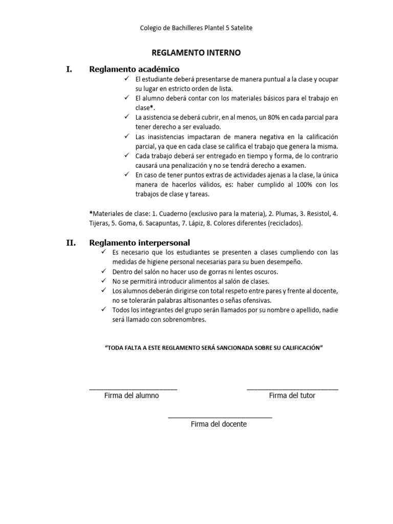 Reglamento Interno (1) | PDF