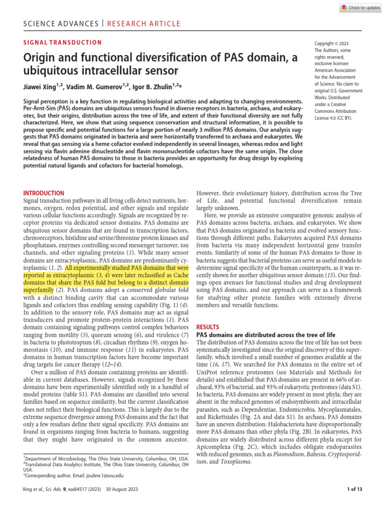 On Origins and Diversification of PAS Domains | PDF | Protein Domain ...