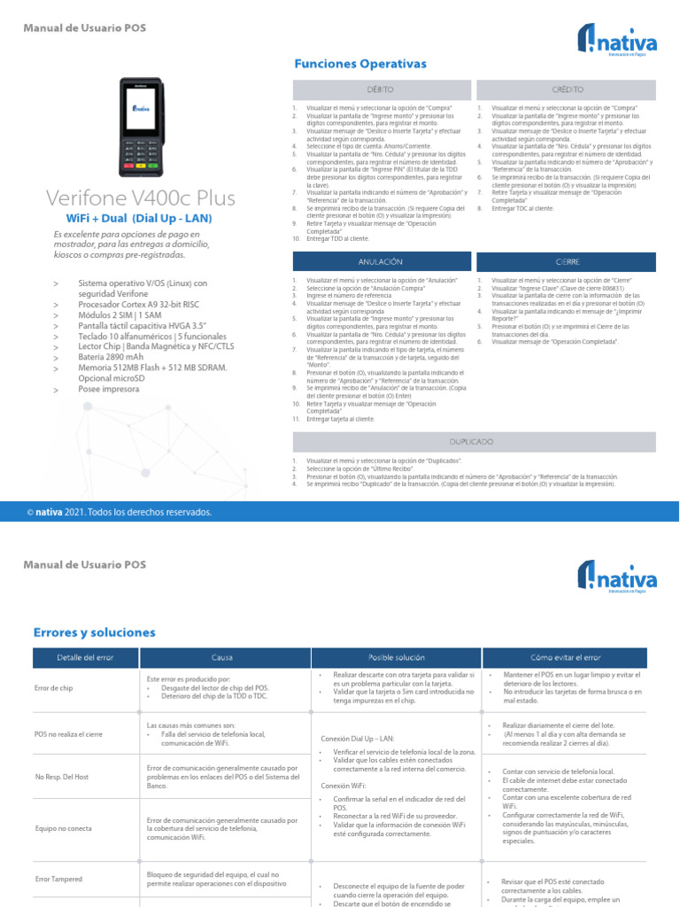 Nativa Manual de Uso Verifone v400c Plus 11 2023 | PDF | Solvente | Papel