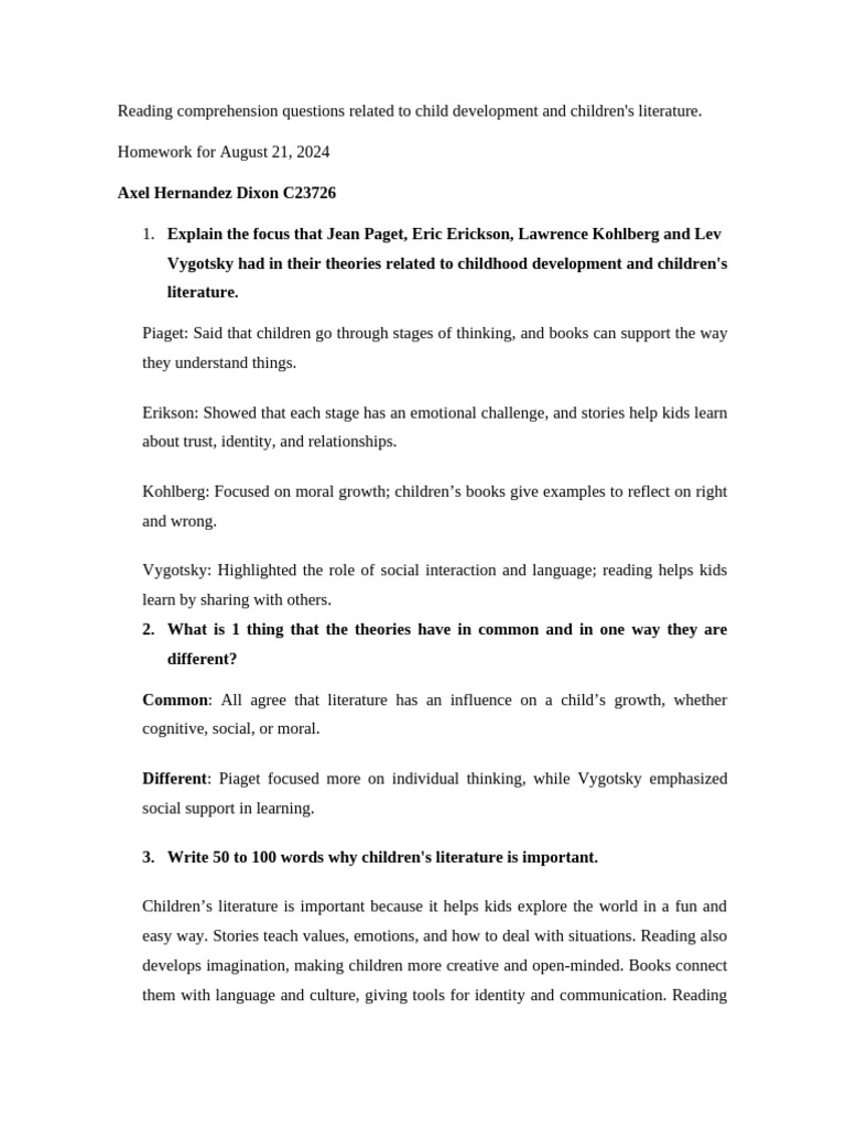 Axel Hernandez R Comprehension Questions 4 Readings | PDF