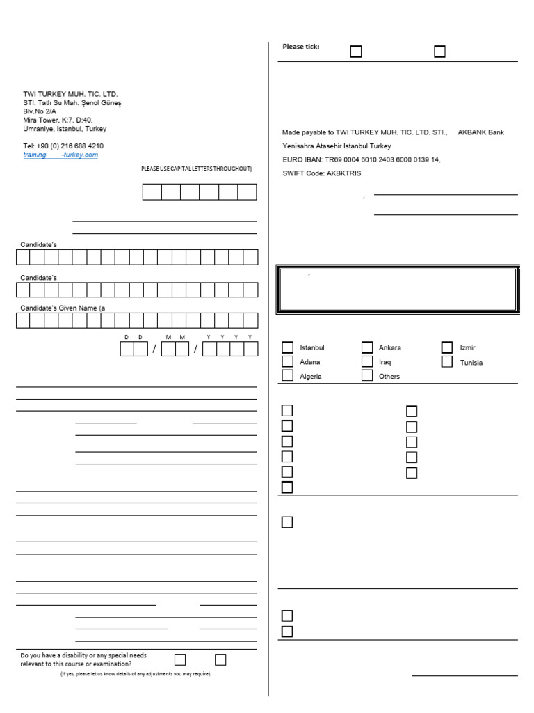Enrolment Form Turkey Iraq | PDF | Nondestructive Testing | Signature