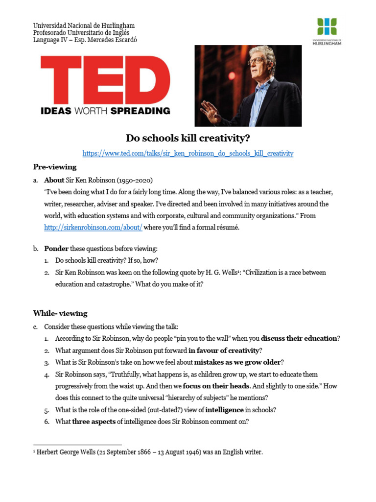 Ken Robinsons TED Talk - Do Schools Kill Creativity | PDF