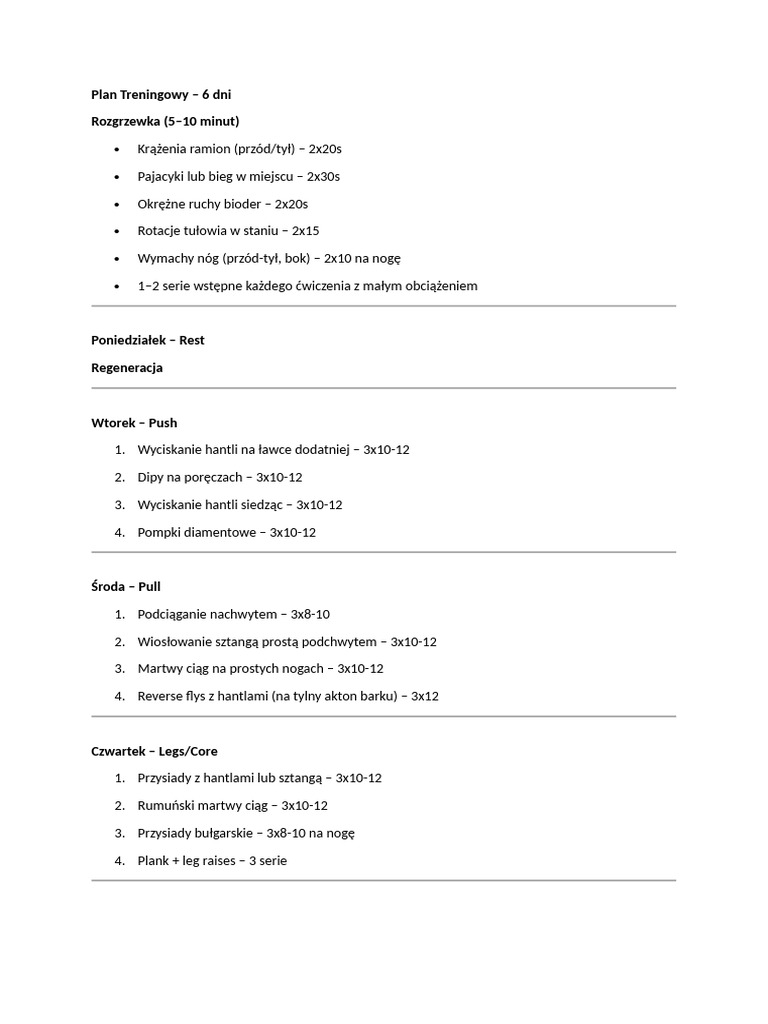 Plan Treningowy | PDF