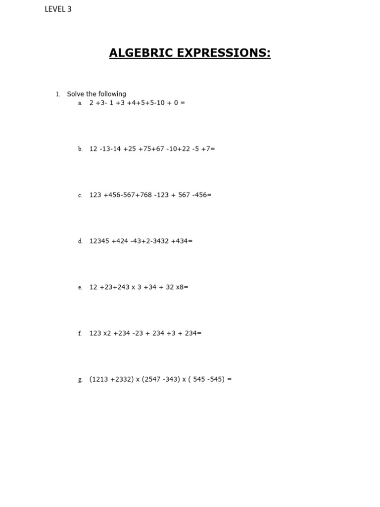 (Level 3-4) Prarambh - Mathematics - Diagnostics-Algebric Expression and Word Problems | PDF