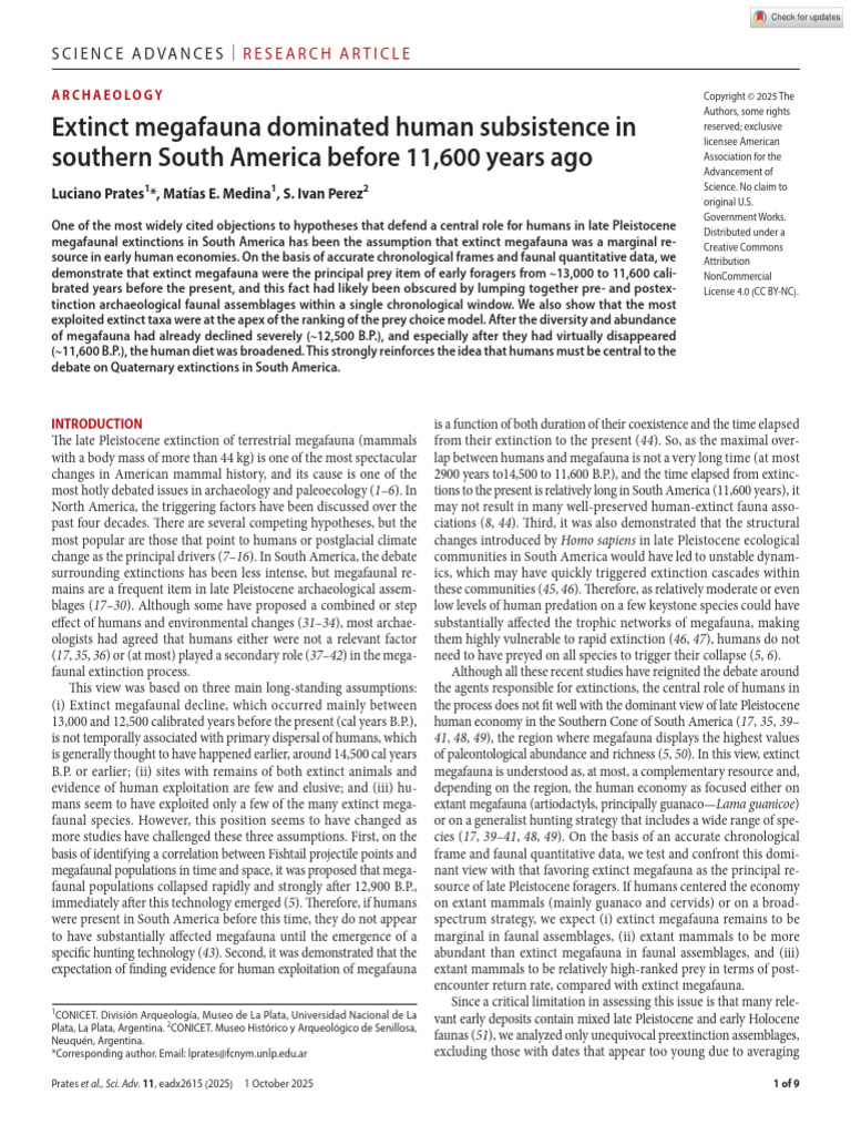 Prates Et Al Science Advances 2025 (1) | PDF | Megafauna | Extinction