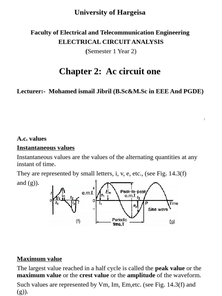 Chapter 2.1 Single Phase Series Ac Circuit | PDF | Root Mean Square | Amplitude
